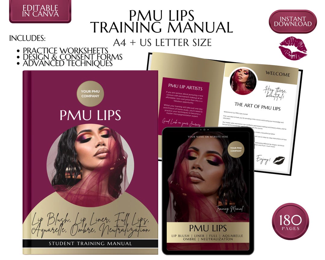 PMU Lips Training Manual, Lip Blush, Liner, Ombre (editable PDF) - Etsy