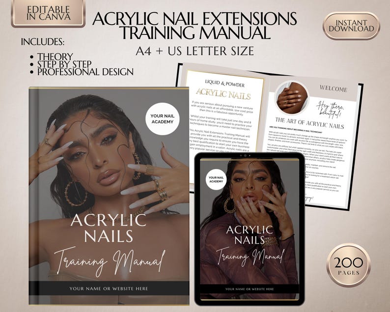 Acrylic Nail Extensions Training Manual, Canva Editable (PDF) - Etsy