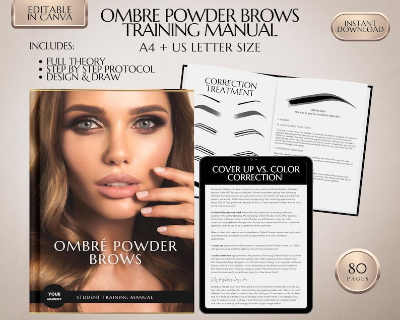 Ombre Powder Brows Training Manual, Color Corrections, Student Training Course, PMU Brows, Ebook ...