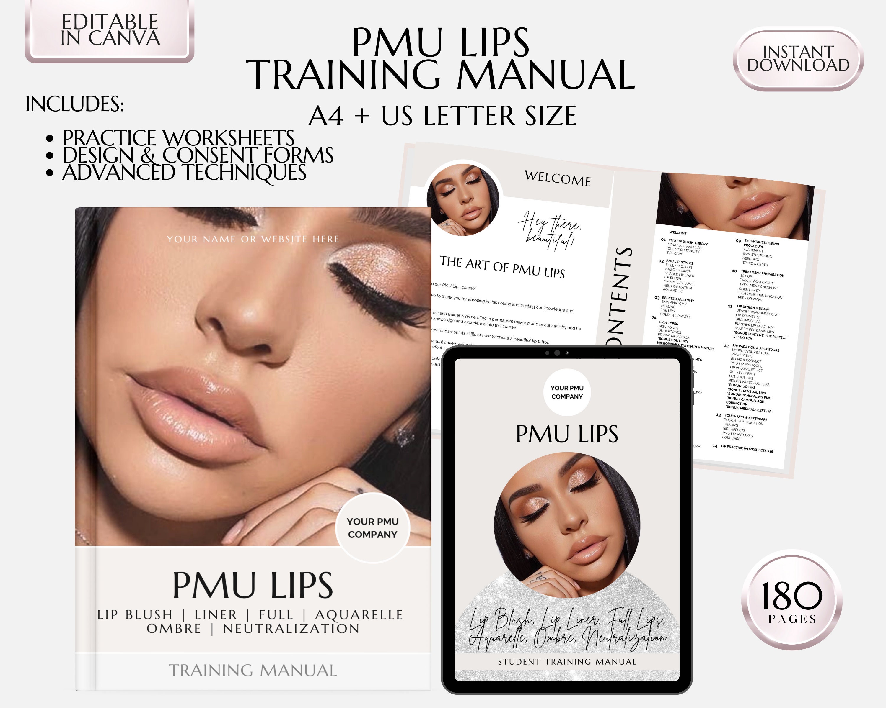 PMU Lips Training Manual, Lip Blush, Liner, Aquarelle (PDF) - Etsy