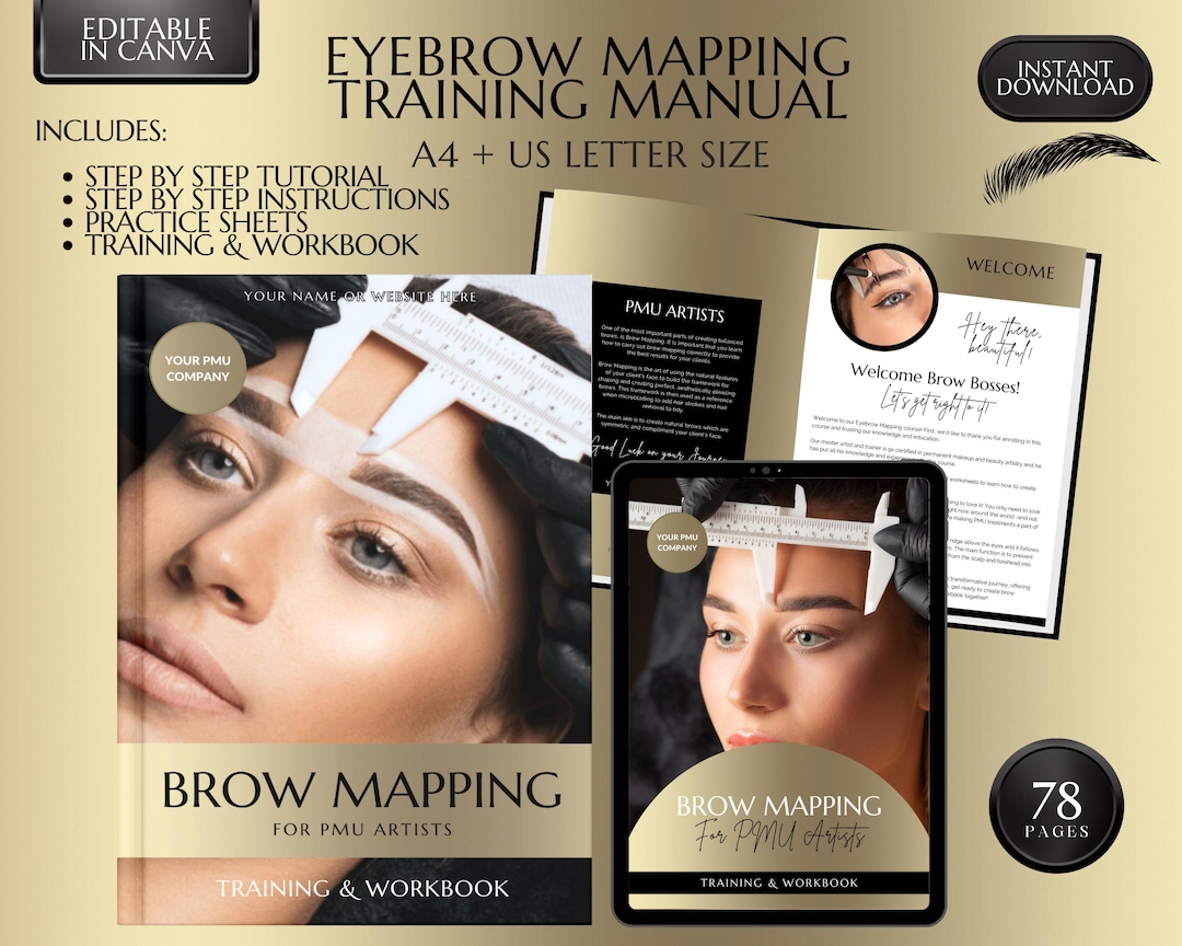 Eyebrow Mapping Training Manual, PMU Student Workbook (canva Editable ...