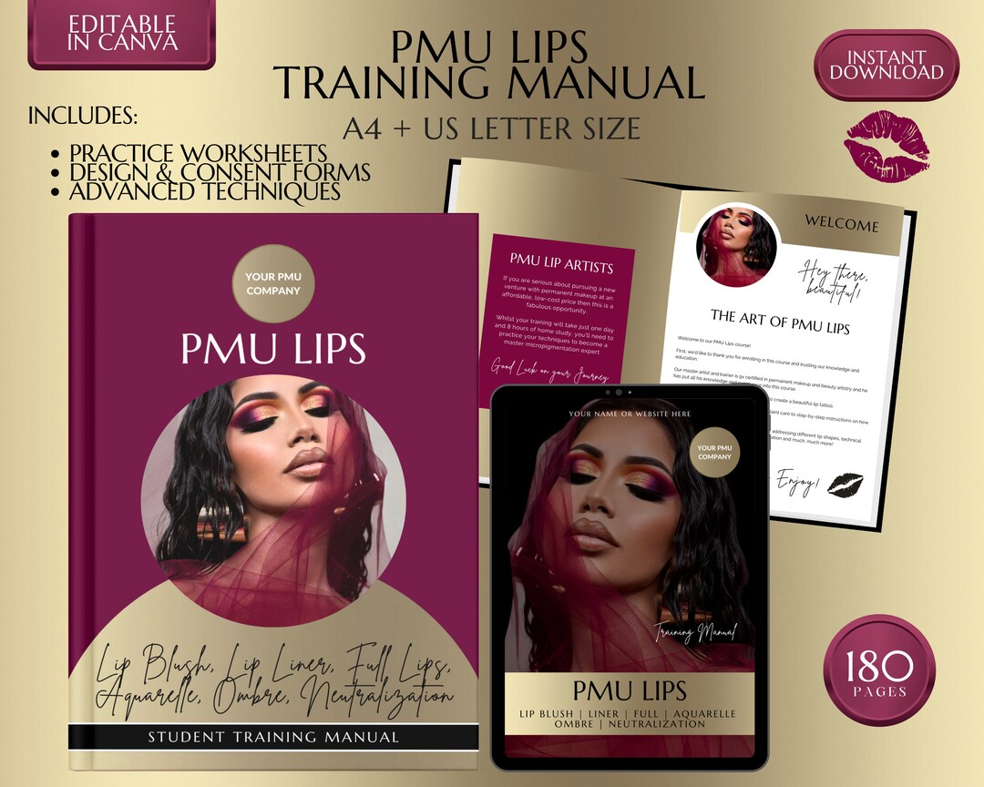 Permanent Makeup PMU Training Manual, Lip Blush, Lip Liner, Ombre ...