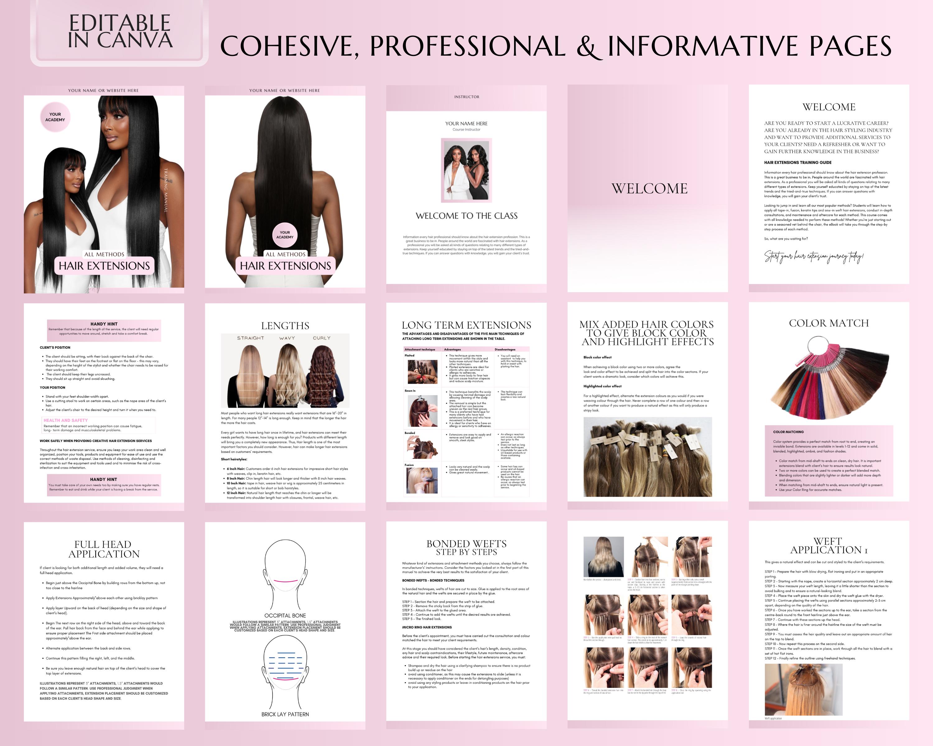 Hair Extensions Training Manual, Cosmetology Student Guide (PDF) - Etsy