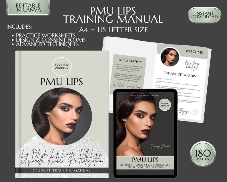 Lip Blushing PMU Training Manual, Course, Editable Guide, Tattoo Lip ...