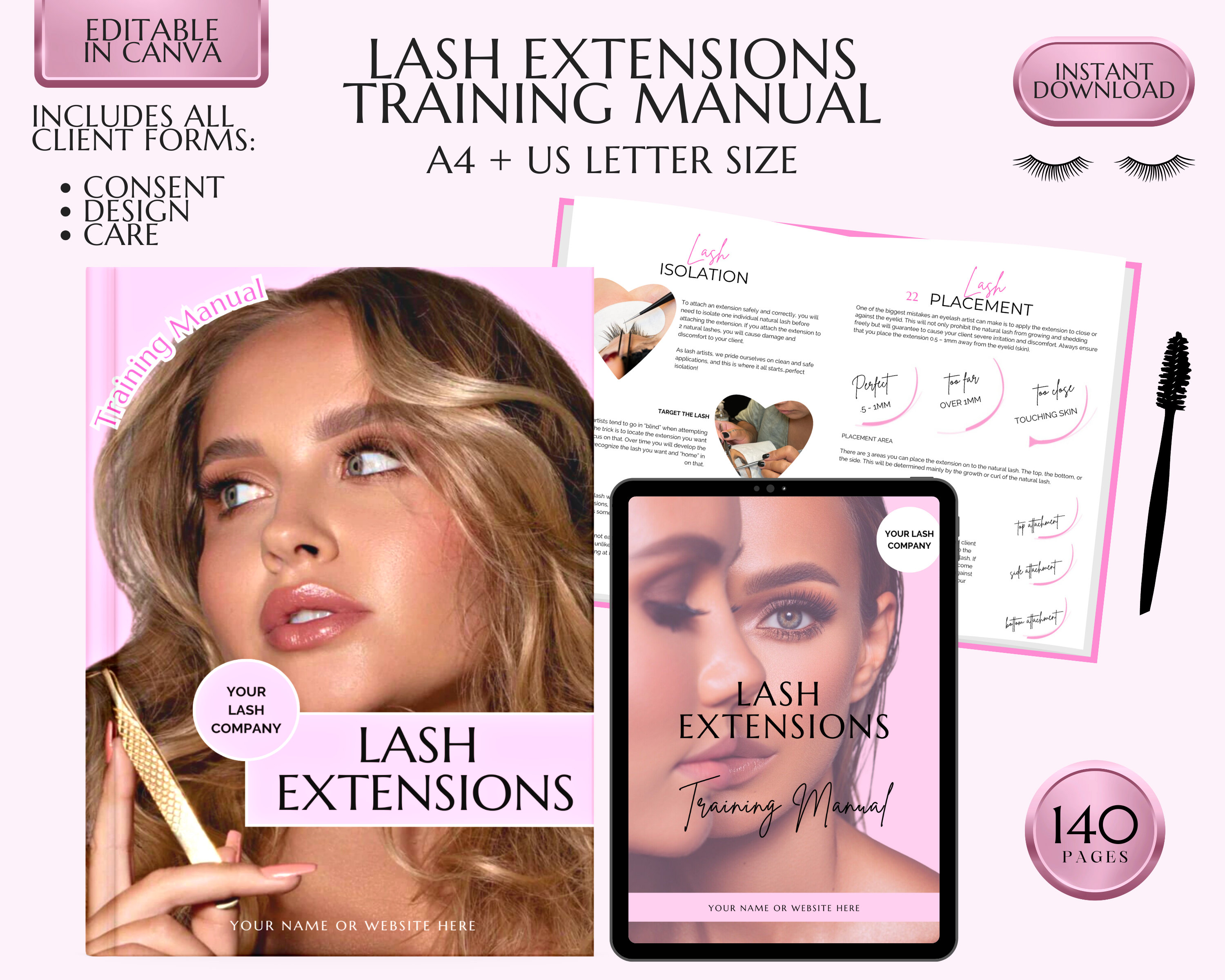 Lash Manual Pink, Custom Lash Manual, Eyelash Extensions, Training ...