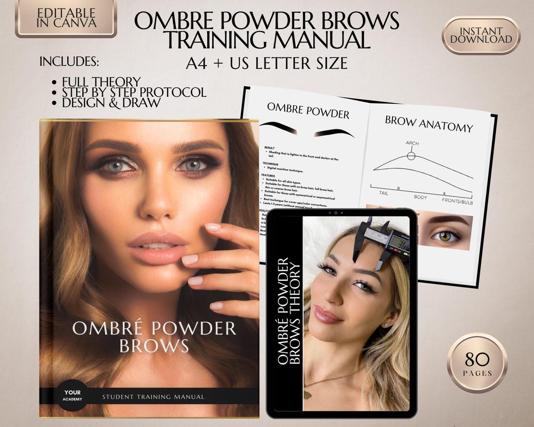 Ombre Powder Brows Training Manual, PMU Student Course (ebook, Canva ...