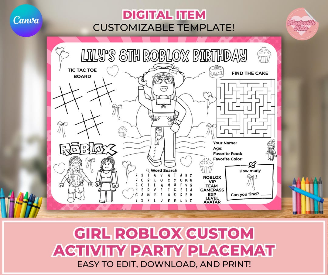 Girl Roblox Birthday Coloring Page, Roblox Girl Birthday Party Activity ...