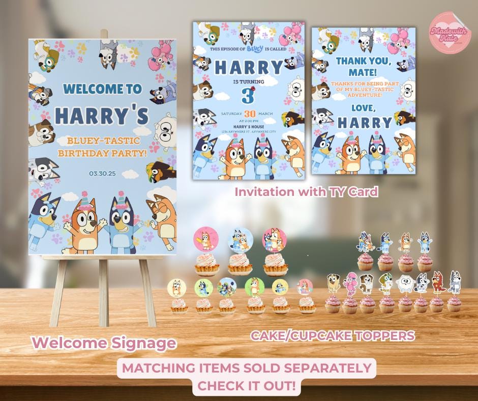 Bluey Birthday Party Welcome Signage Template, Editable Bluey Blue ...