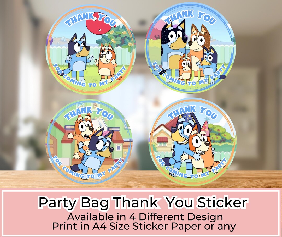 Bluey Thank You Sticker Template, Bluey and Bingo Birthday Party Bag ...