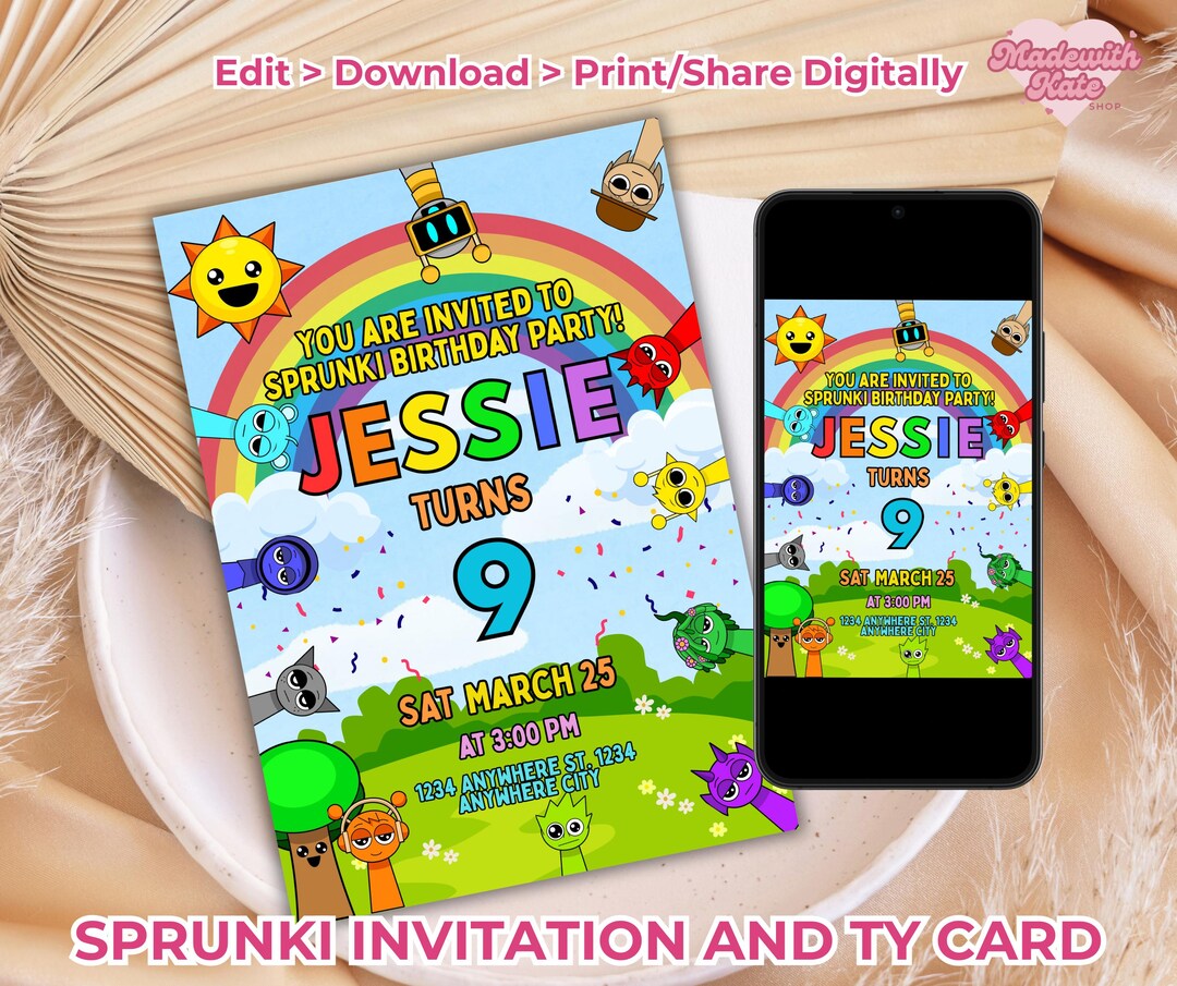 Editable Sprunki Birthday Invitation Template, Printable Sprunki ...