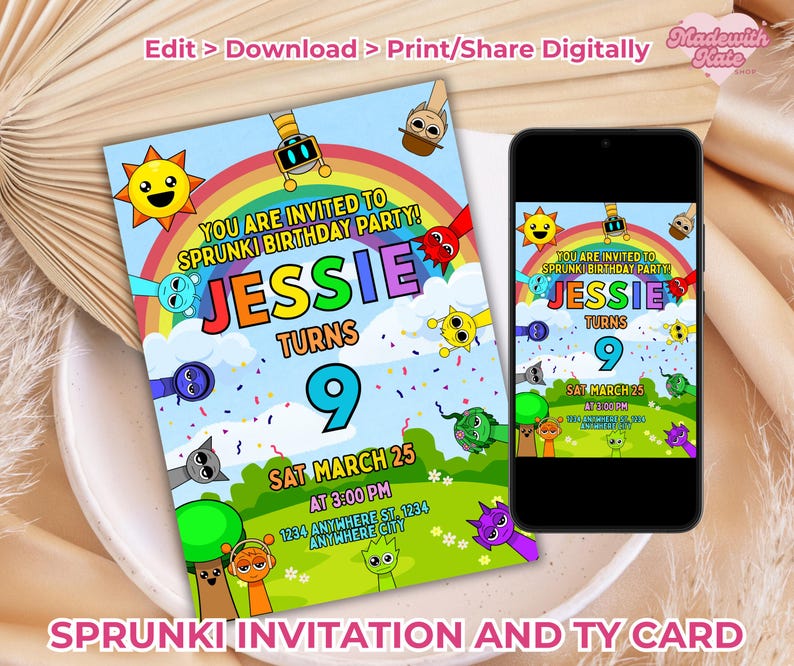 Editable Sprunki Birthday Invitation Template, Printable Sprunki ...