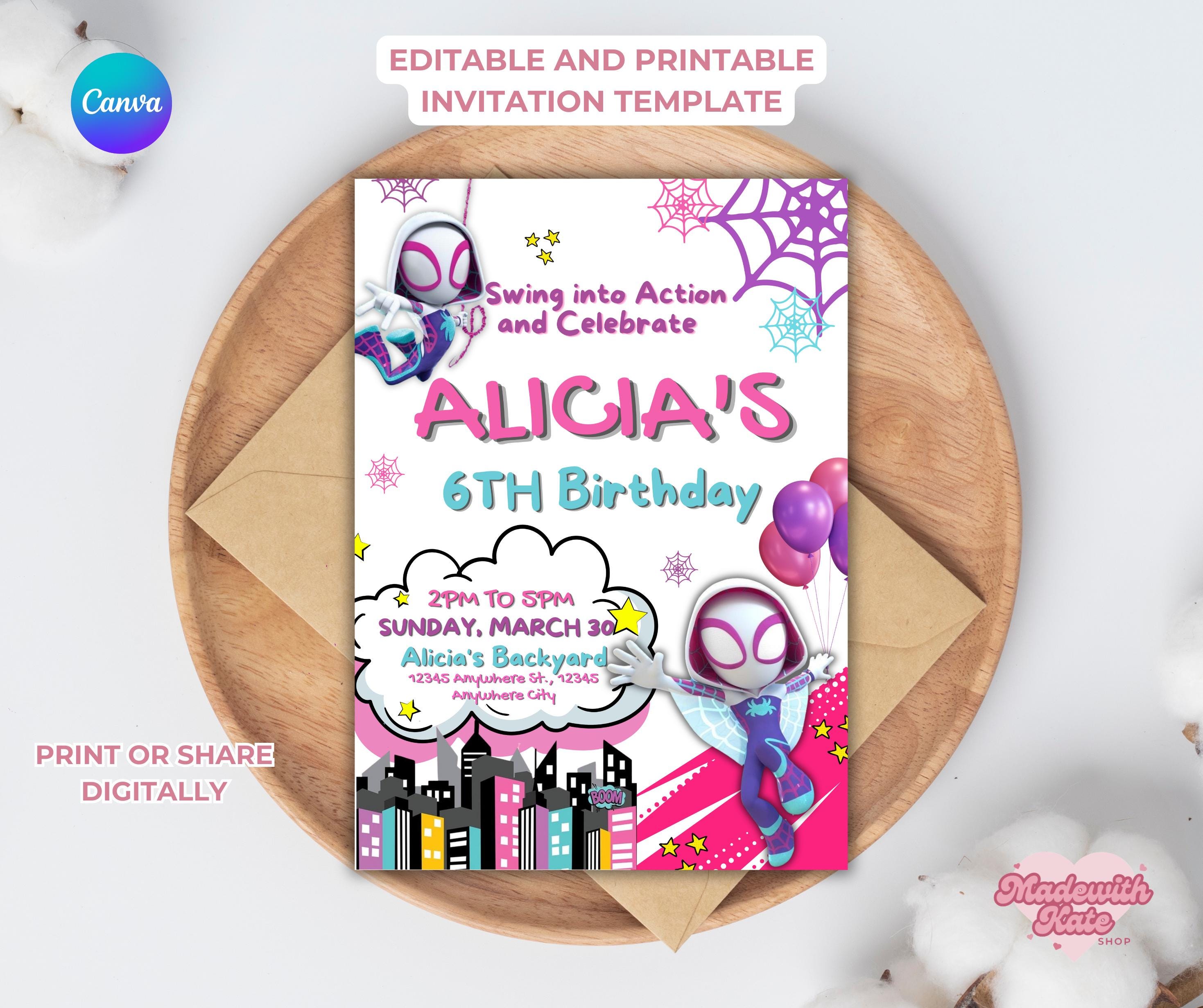 Ghost Spider Birthday Invitation, Editable Spidey Gwen Party Invitation ...