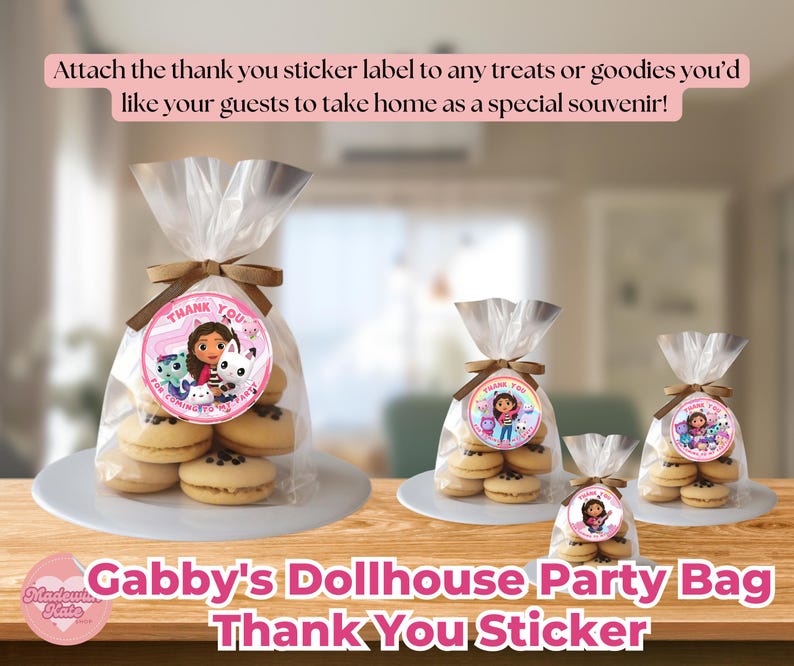 Gabbys Dollhouse Thank You Sticker Tag, Gabbys Dollhouse Birthday Party ...