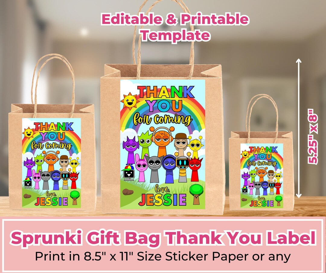 Sprunki Custom Gift Bag Label, Sprunki Thank You Gift Bag Label ...