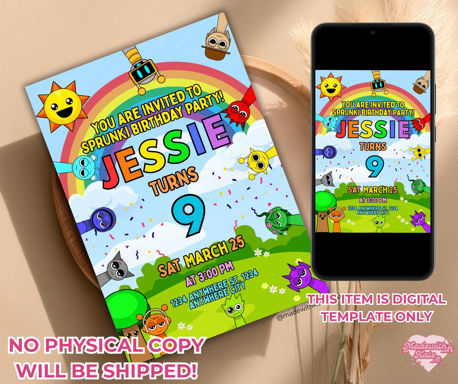 Editable Sprunki Birthday Invitation Template, Printable Sprunki ...