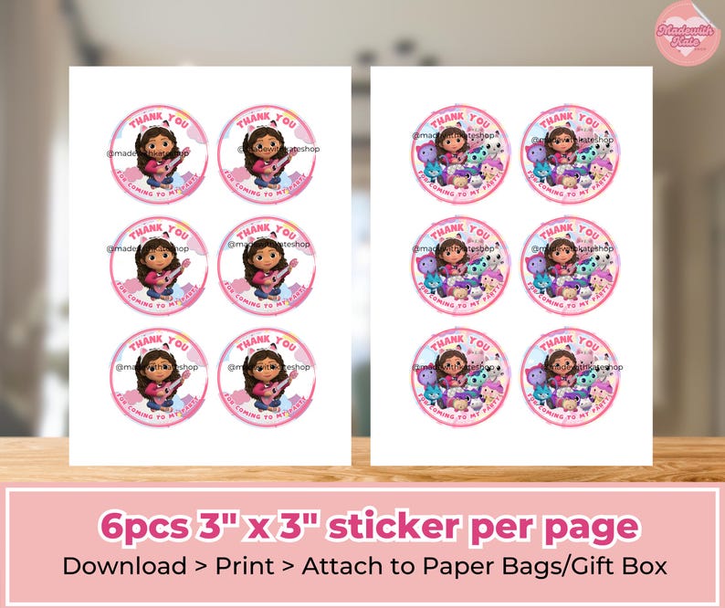 Gabbys Dollhouse Thank You Sticker Tag, Gabbys Dollhouse Birthday Party ...