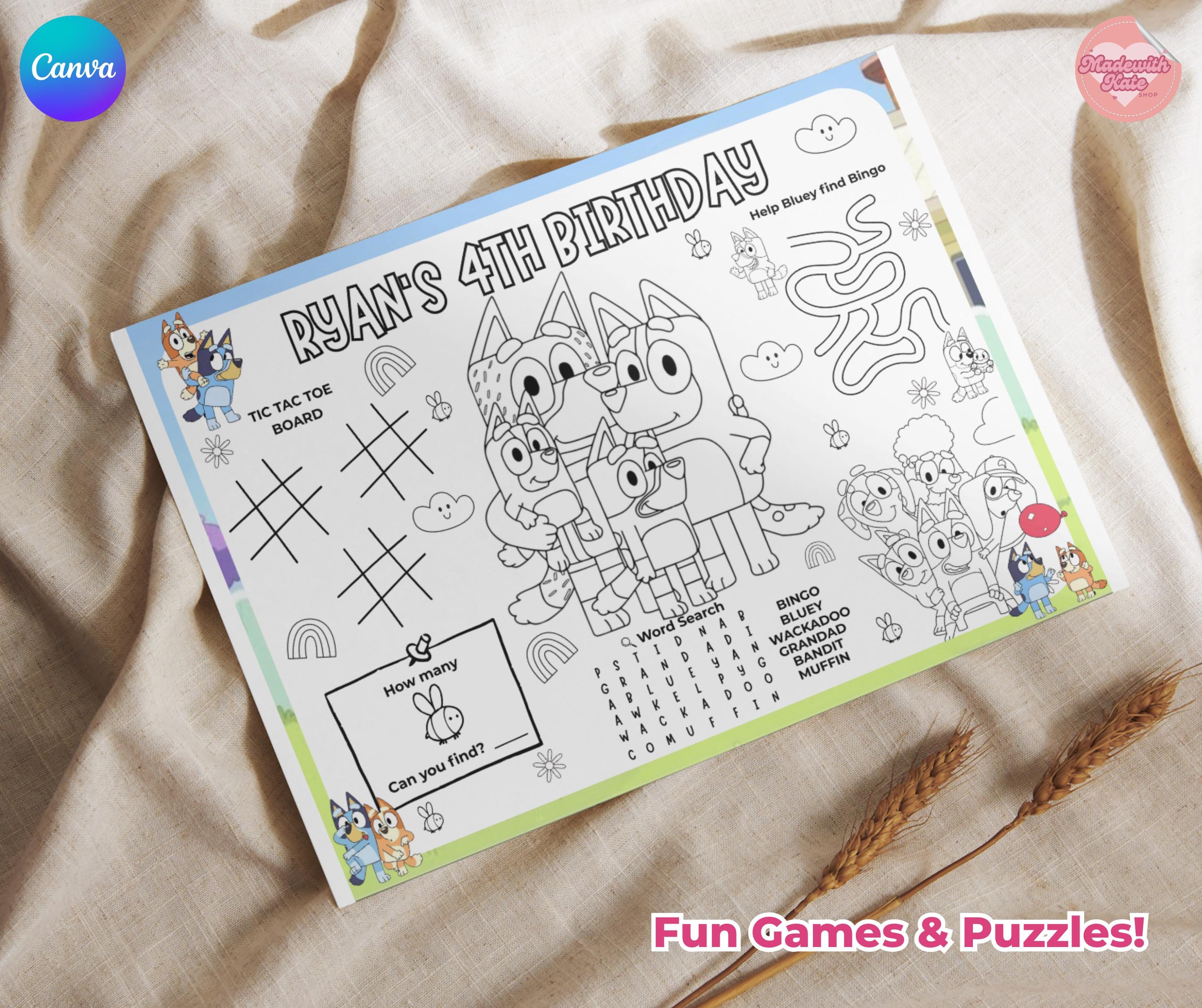 Bluey Birthday Coloring Page, Bluey and Bingo Birthday Party Activity ...