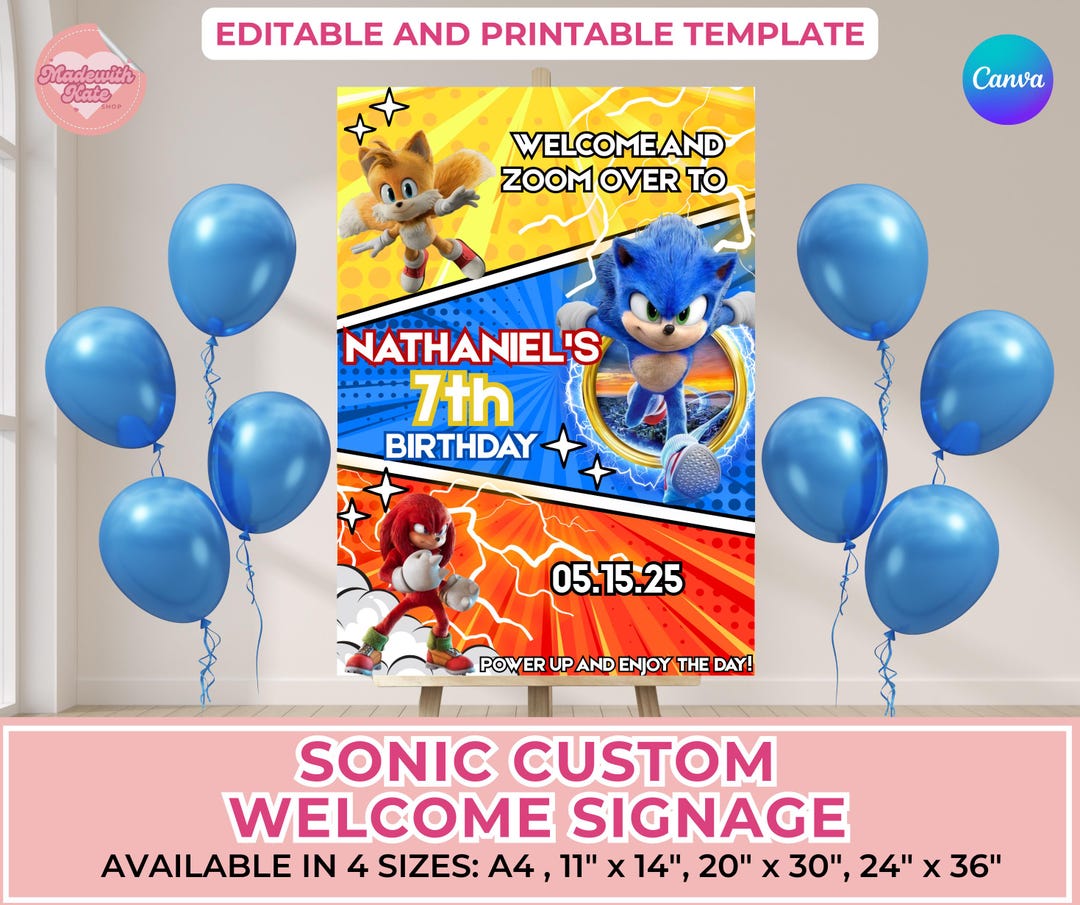 Sonic Birthday Party Welcome Signage, Sonic 3 Welcome Sign Banner ...
