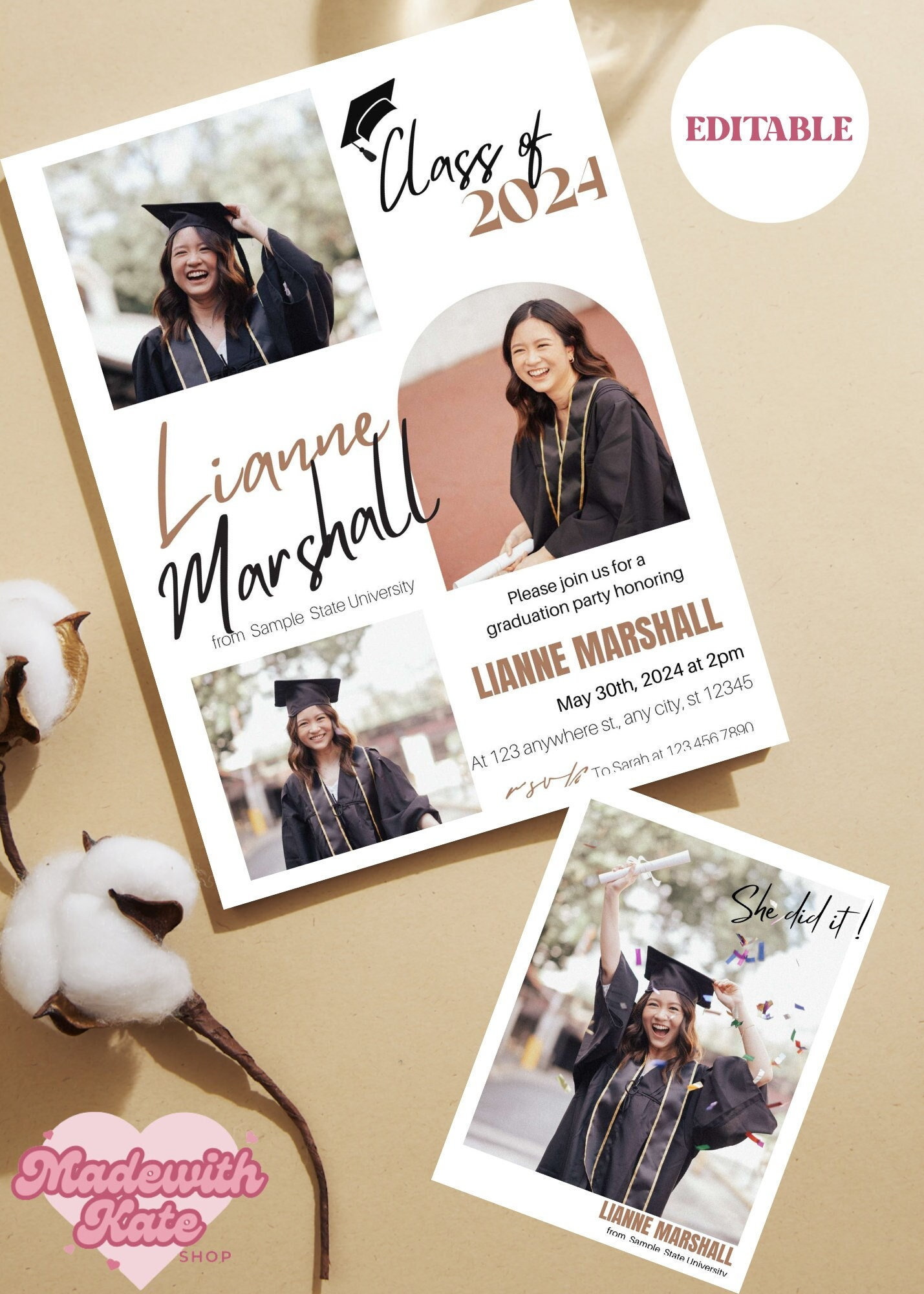 Editable Graduation Invitation Template, Graduate Announcement ...