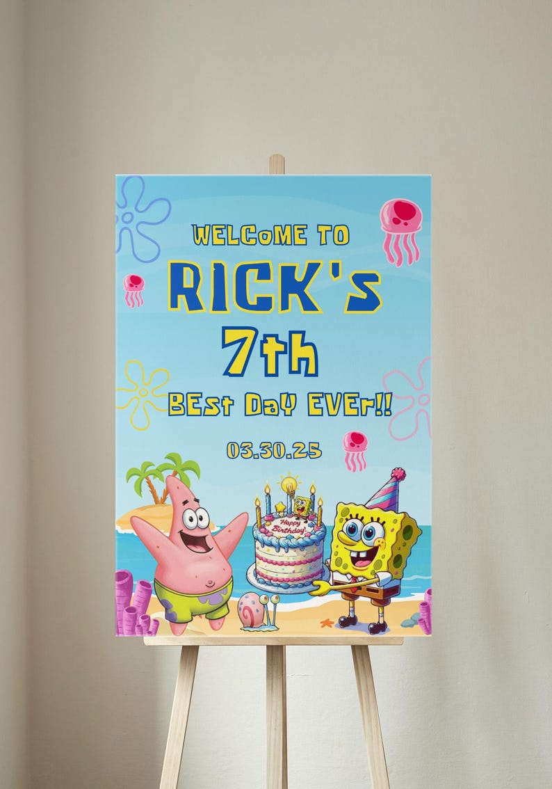 Editable Spongebob Birthday Party Welcome Signage Template, Kids Party ...