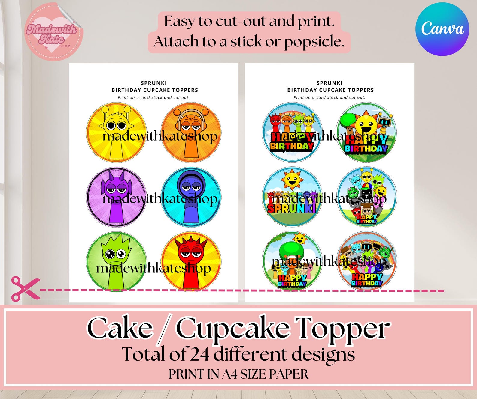 24pcs Sprunki Birthday Cupcake Topper, Printable Sprunki Party ...