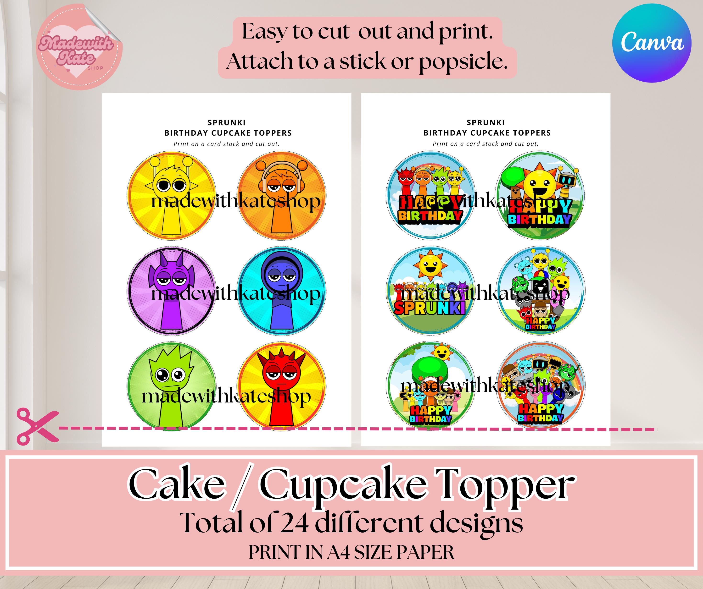 24pcs Sprunki Birthday Cupcake Topper, Printable Sprunki Party ...