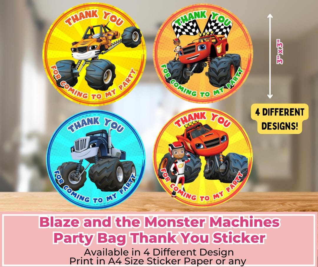 Blaze and the Monster Machines Birthday Party Thank You Sticker ...