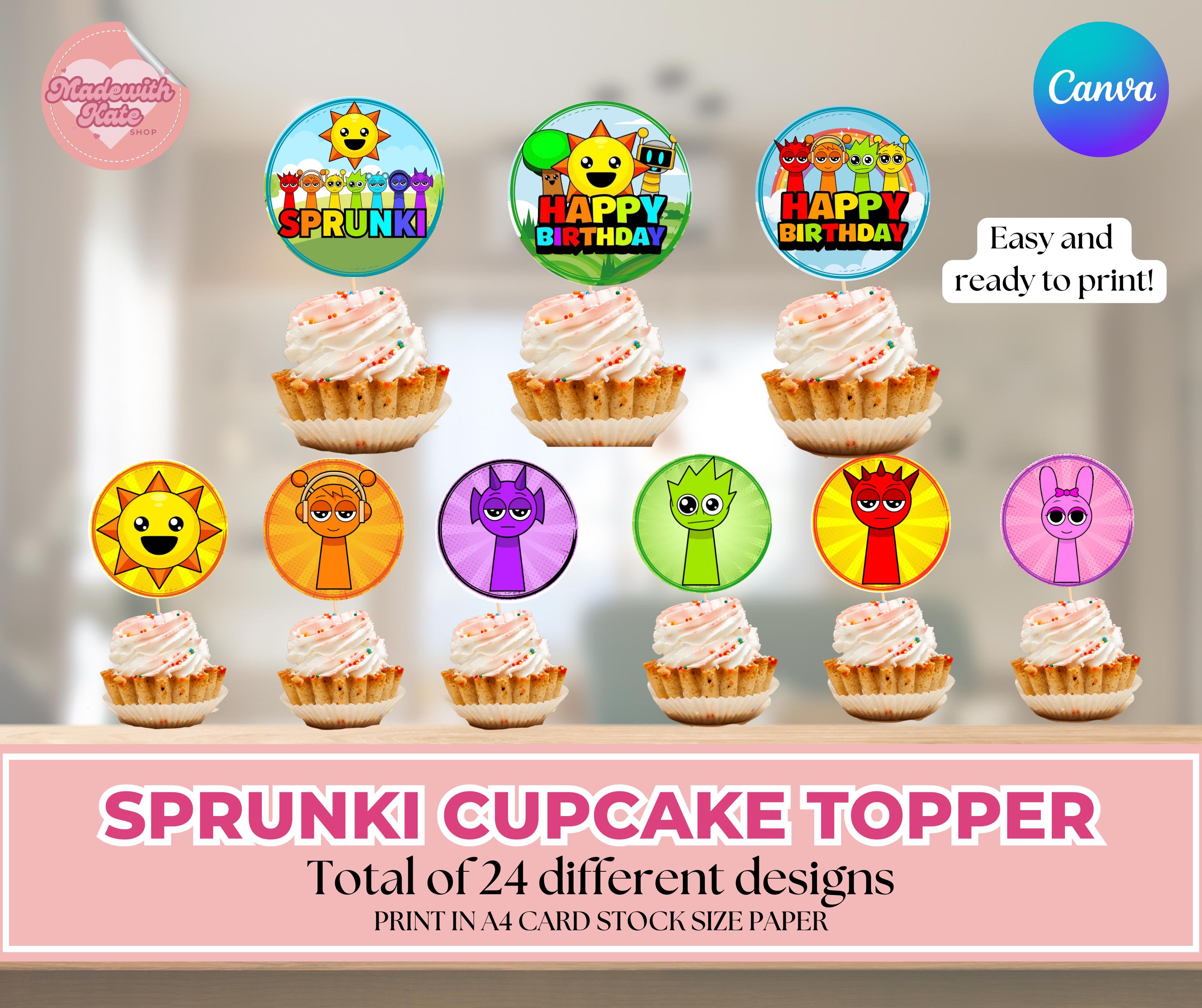 24pcs Sprunki Birthday Cupcake Topper, Printable Sprunki Party ...