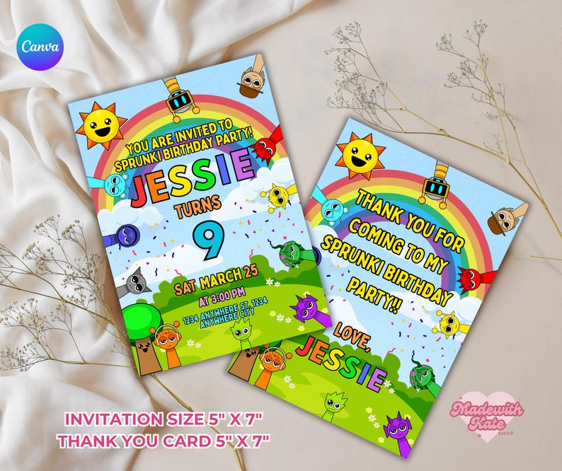 Editable Sprunki Birthday Invitation Template, Printable Sprunki ...
