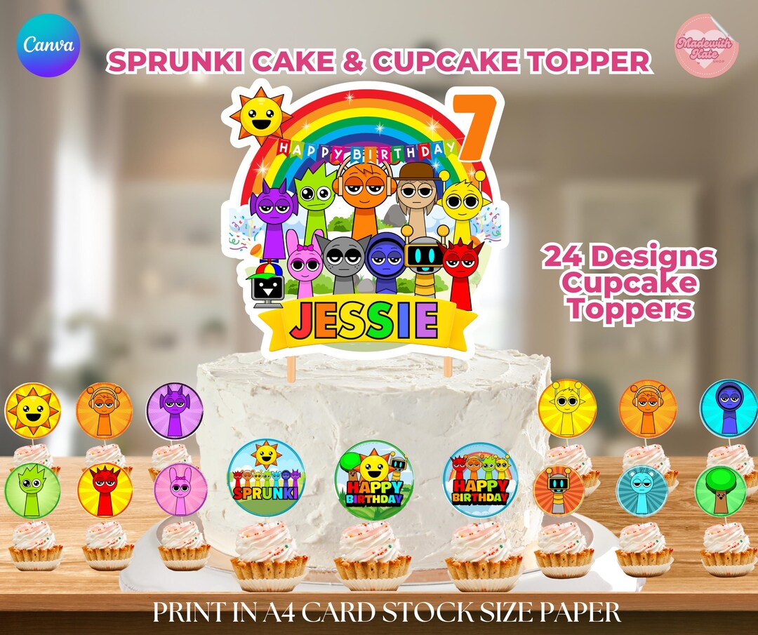 Sprunki Cupcake Toppers, Sprunki Custom Cake Topper, 2in1 Printable ...