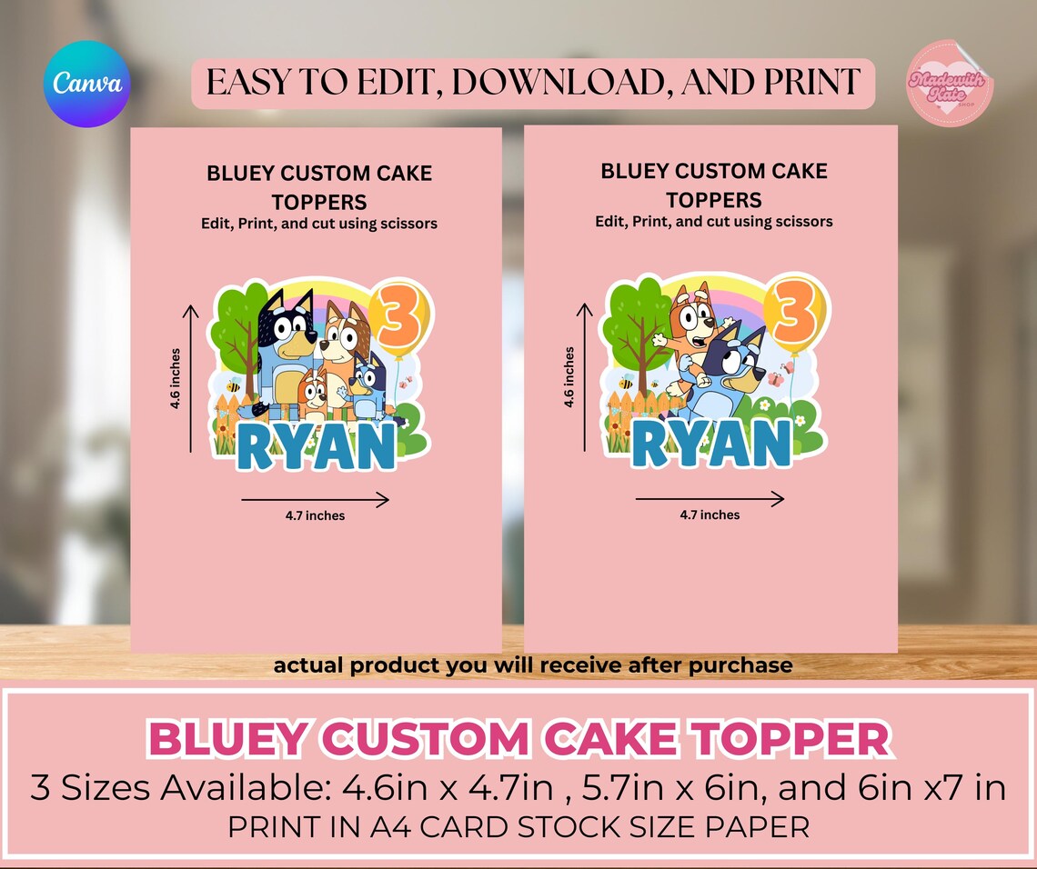 Bluey Cake Topper, Bluey Custom Cake Topper, Printable Bluey Bingo Cake ...