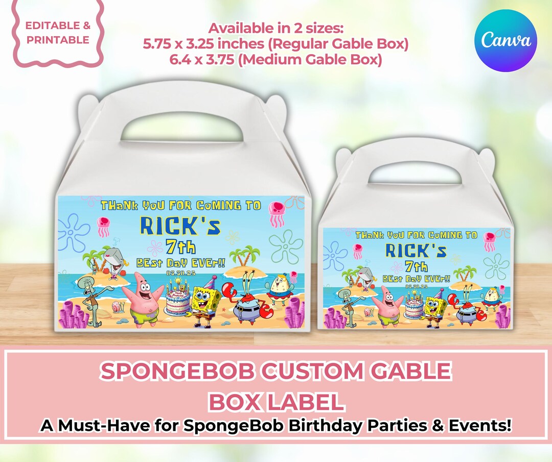 Spongebob Custom Gable Box Label, Printable Spongebob Gable Box Label ...