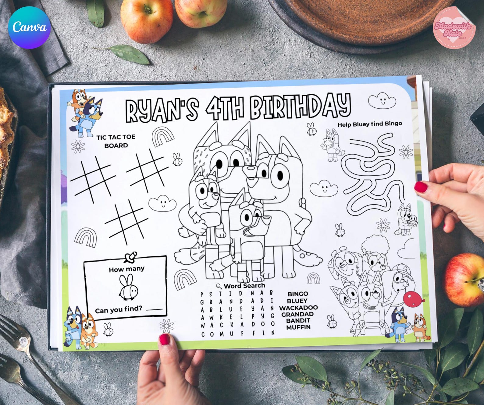 Bluey Birthday Coloring Page, Bluey and Bingo Birthday Party Activity ...