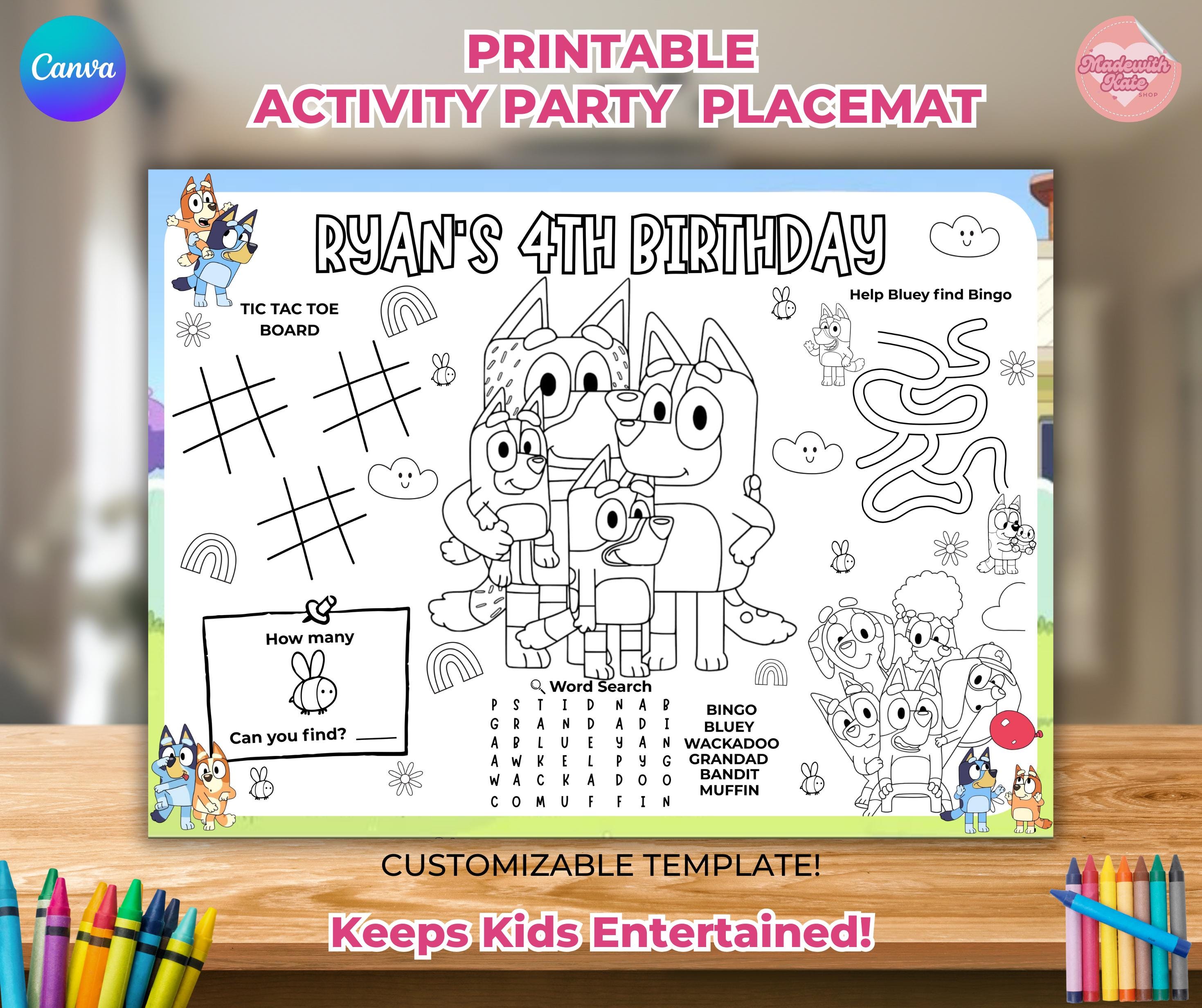 Bluey Birthday Coloring Page, Bluey and Bingo Birthday Party Activity ...