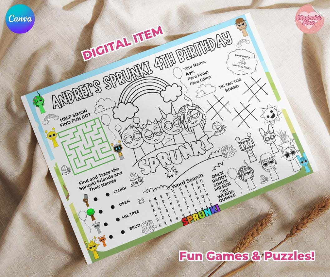 Sprunki Birthday Coloring Page, Sprunki Kids Birthday Party Activity ...