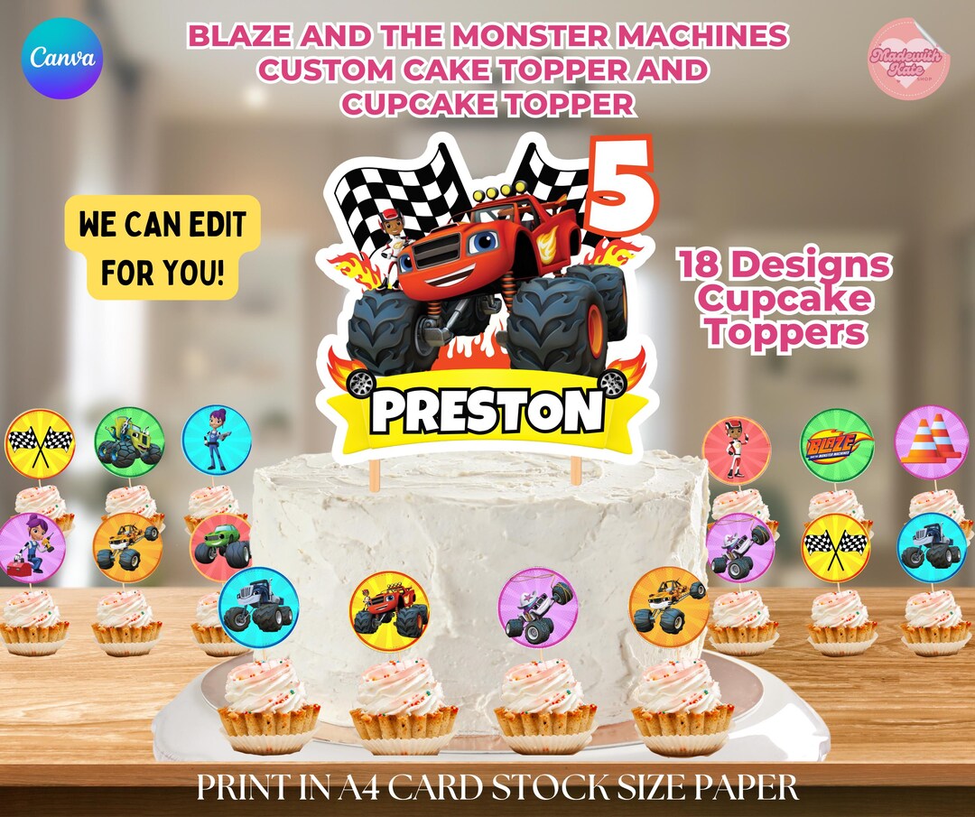 Blaze and the Monster Machines Cupcake Toppers, 2 in 1 Printable Blaze ...
