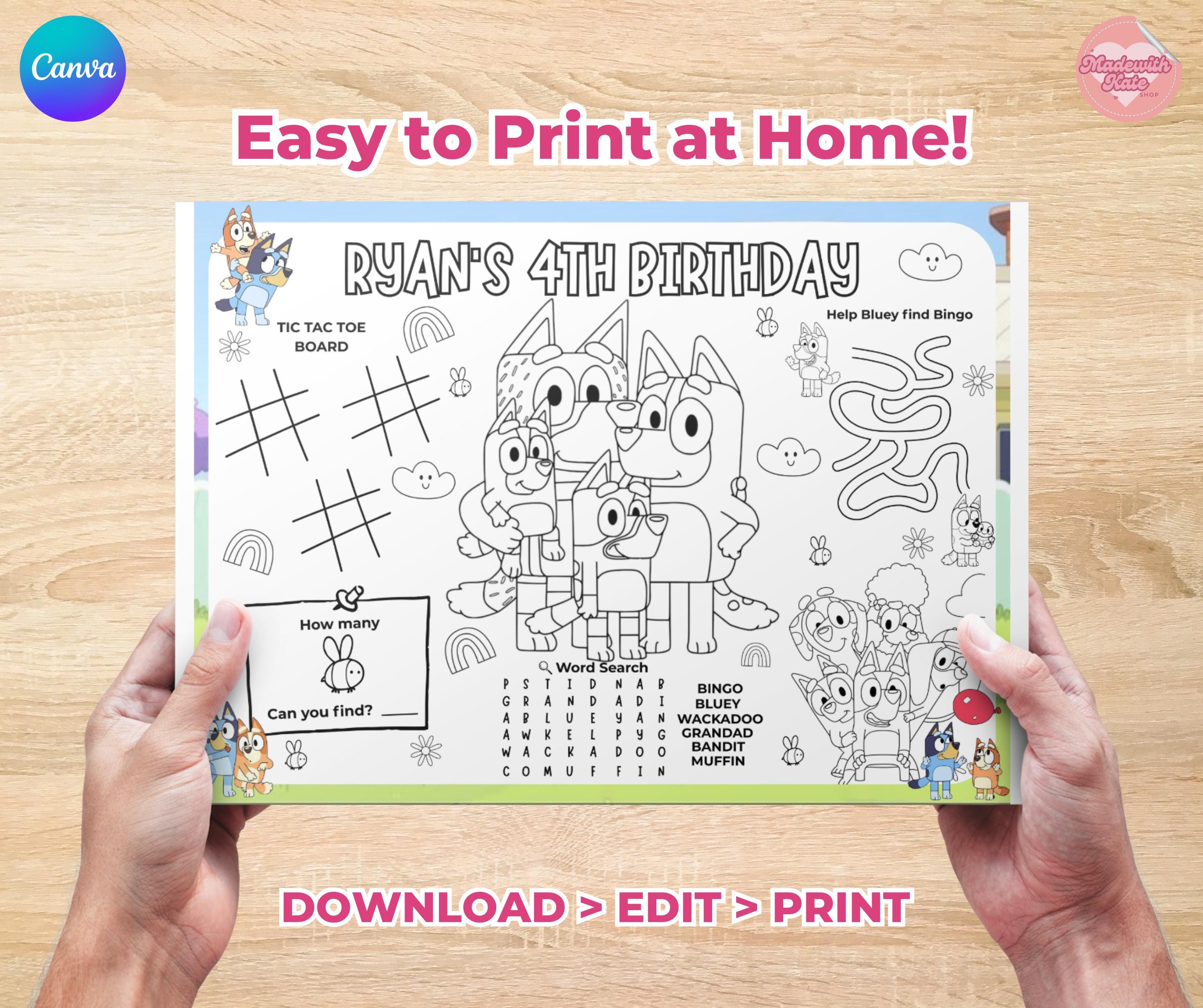 Bluey Birthday Coloring Page, Bluey and Bingo Birthday Party Activity ...