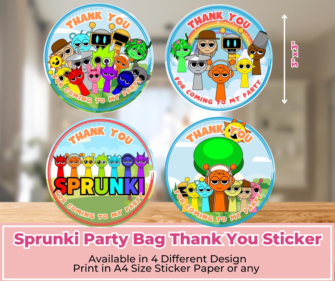 Sprunki Birthday Party Thank You Sticker, Sprunki Gift Bag Thank You ...