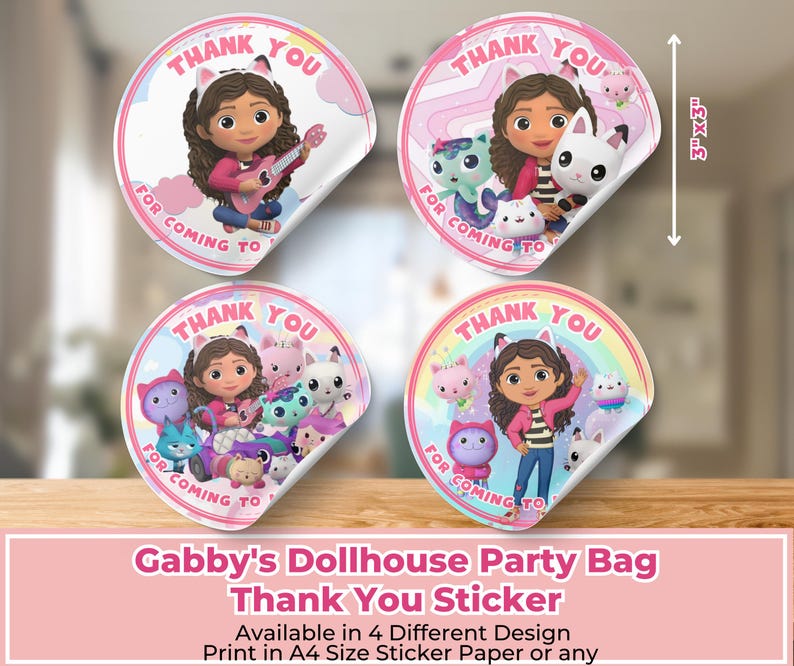 Gabbys Dollhouse Thank You Sticker Tag, Gabbys Dollhouse Birthday Party ...