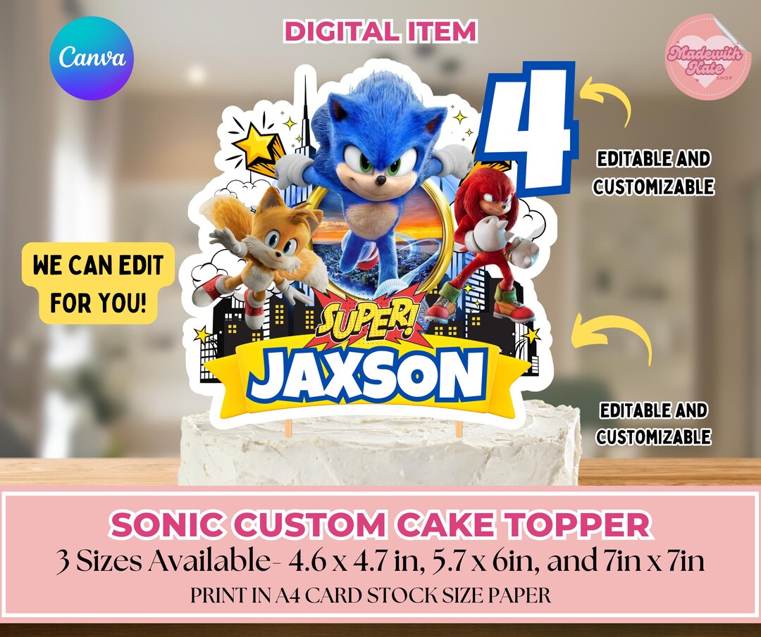 Sonic Cake Topper, Printable Sonic 3 Custom Cake Topper, Sonic Birthday ...