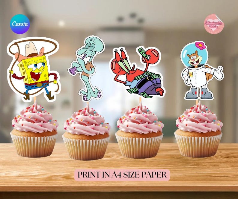 Spongebob Birthday Cake & Cupcake Topper, Spongebob Party Decorations ...
