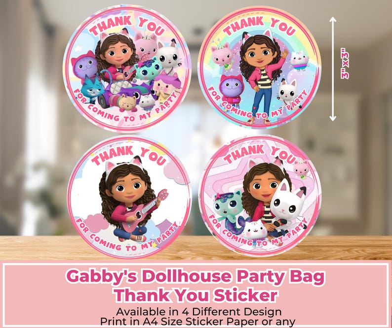 Gabbys Dollhouse Thank You Sticker Tag, Gabbys Dollhouse Birthday Party ...