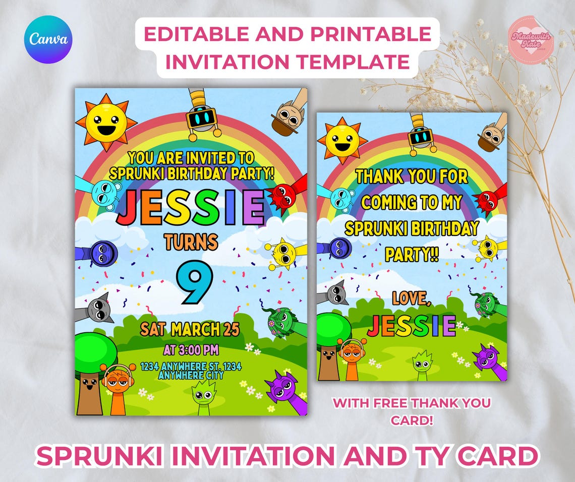 Editable Sprunki Birthday Invitation Template, Printable Sprunki ...