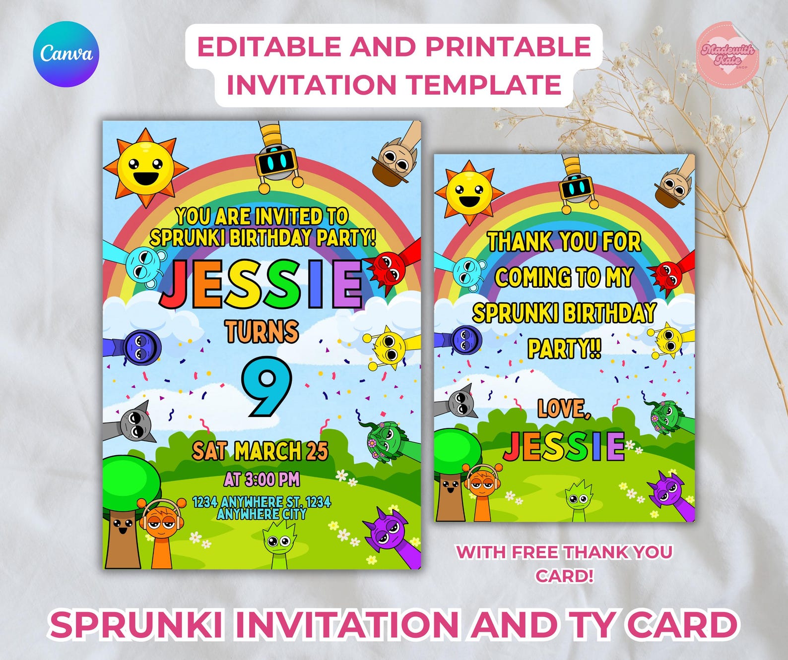 Editable Sprunki Birthday Invitation Template, Printable Sprunki ...
