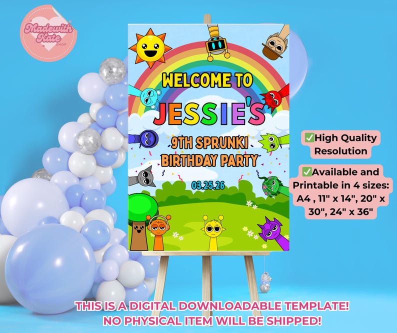 Editable Sprunki Birthday Party Welcome Signage Template, Sprunki Party ...