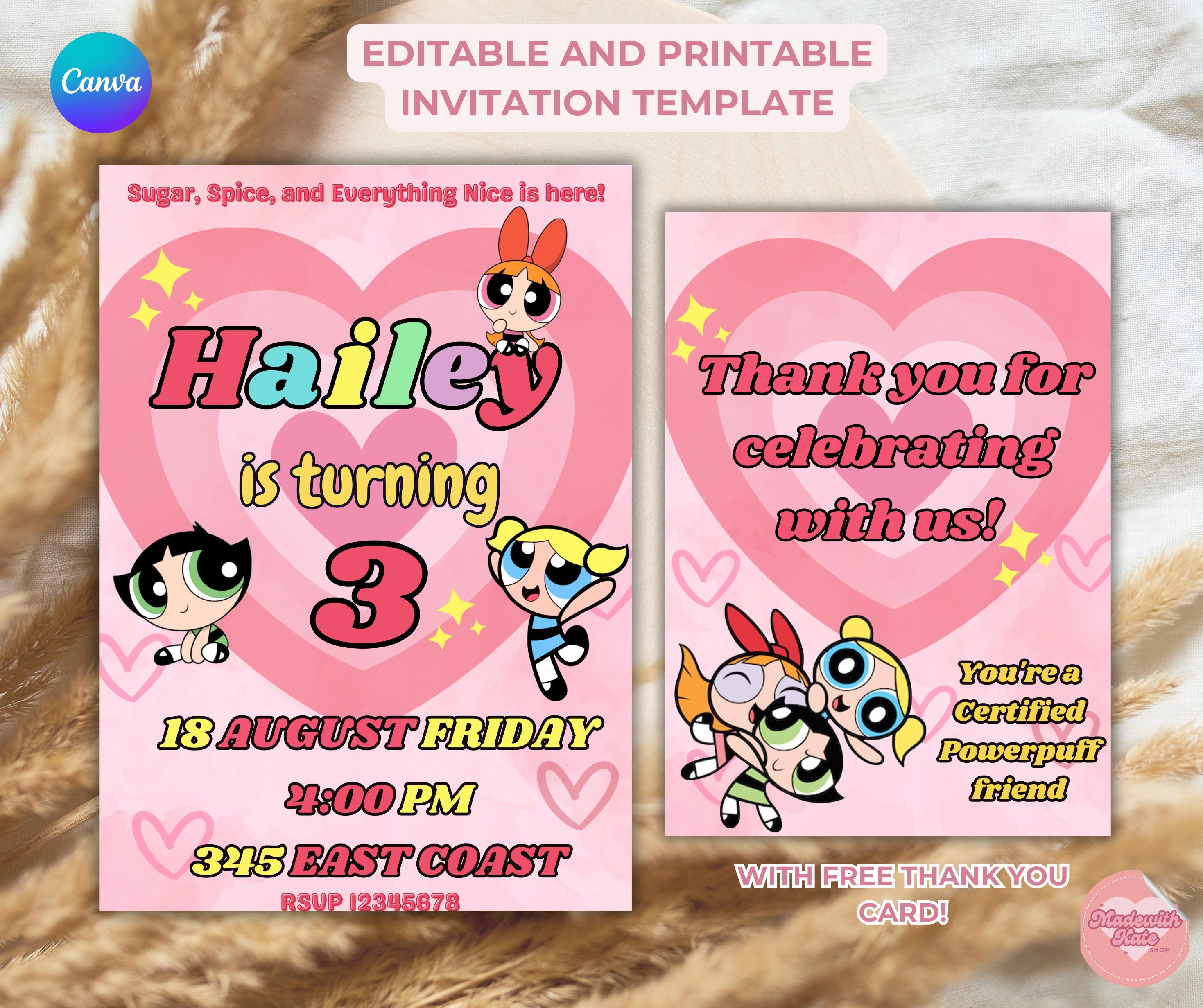 Editable Powerpuff Girls Birthday Celebration Invitation Template ...