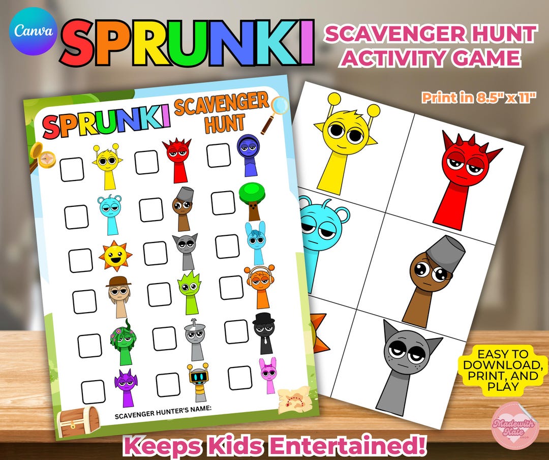 Sprunki Scavenger Hunt Game, Printable Sprunki Scavenger Hunt Activity ...