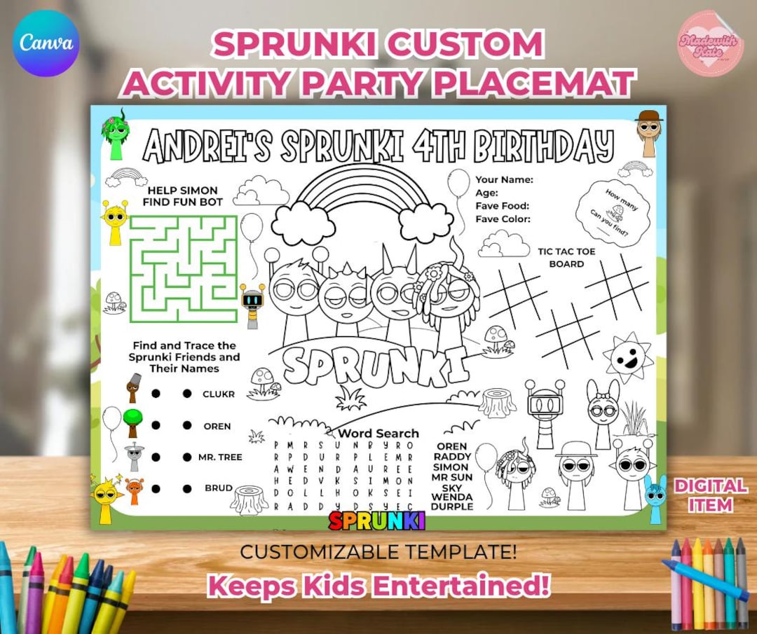 Sprunki Birthday Coloring Page, Sprunki Kids Birthday Party Activity ...
