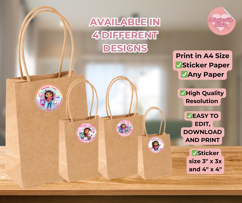 Gabbys Dollhouse Thank You Sticker Tag, Gabbys Dollhouse Birthday Party ...