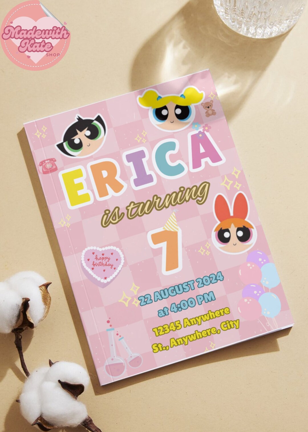 Pastel Powerpuff Girls Birthday Invitation Editable Template Digital ...